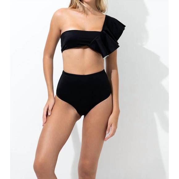 MAR DE LUA | Swim | New Mar De Lua One Shoulder Bikini Set In Black | Poshmark